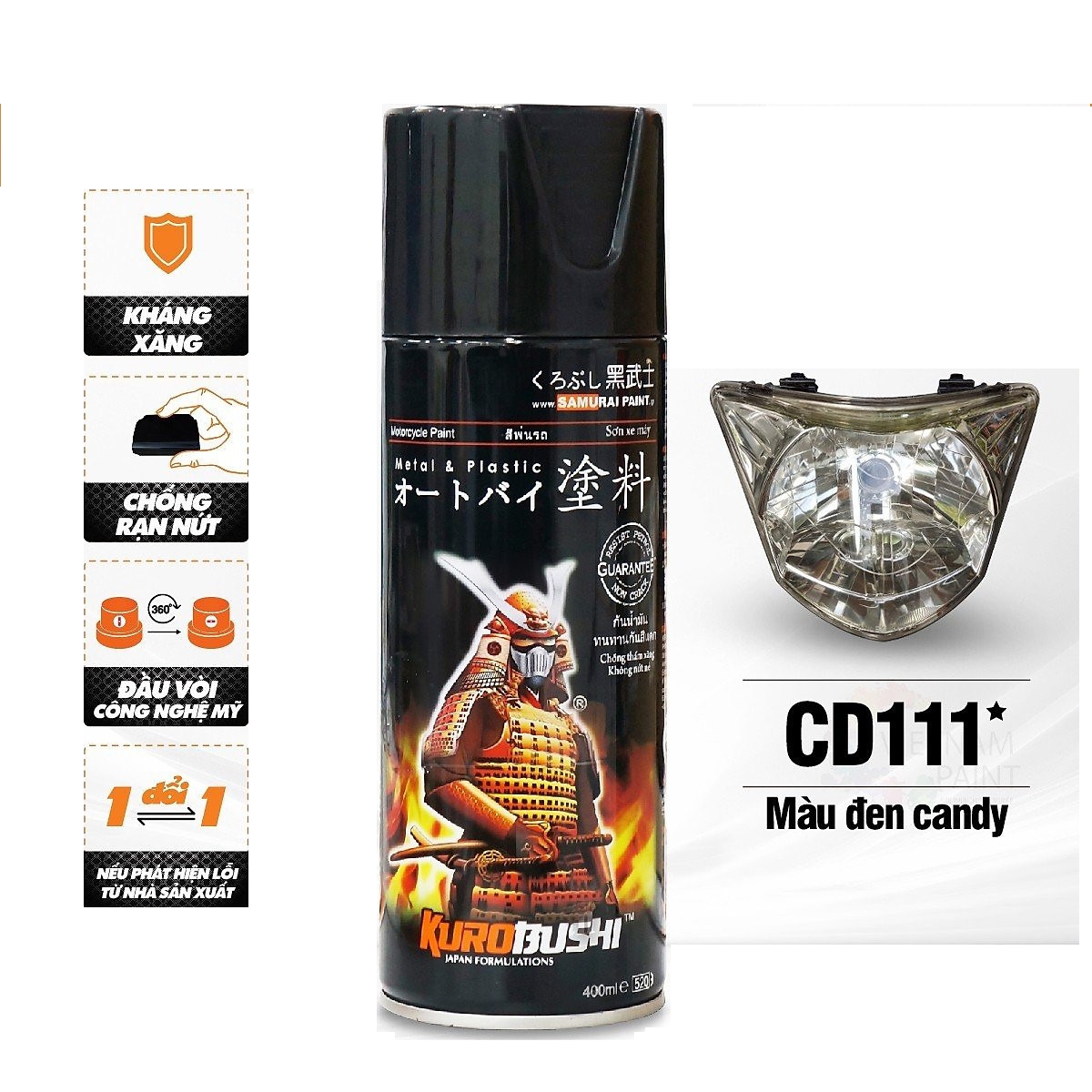 Sơn xịt Samurai Kurobushi - màu đen candy CD111 ( 400 ml) chuyên dùng ...